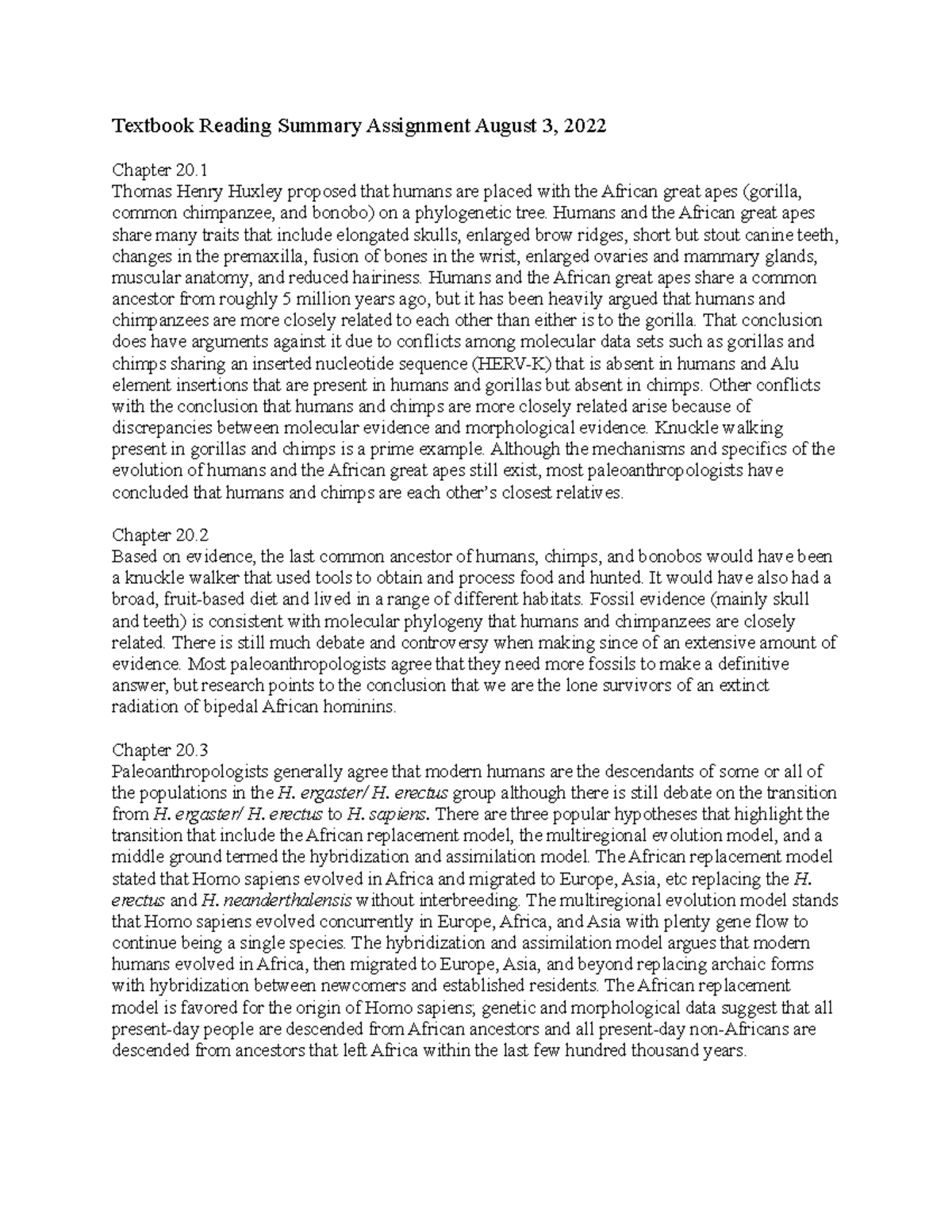 Textbook Summary Assignment - Textbook Reading Summary Assignment ...