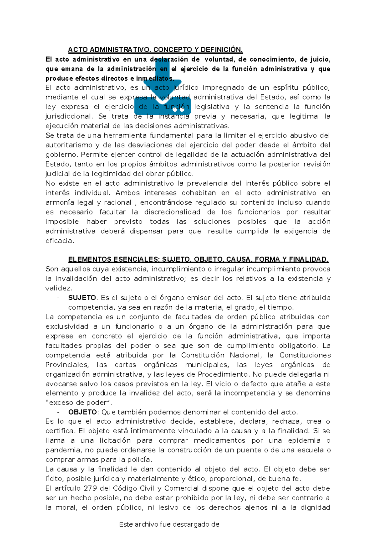 Bolilla 7 ADM - ACTO ADMINISTRATIVO. CONCEPTO Y DEFINICIÓN. El acto ...