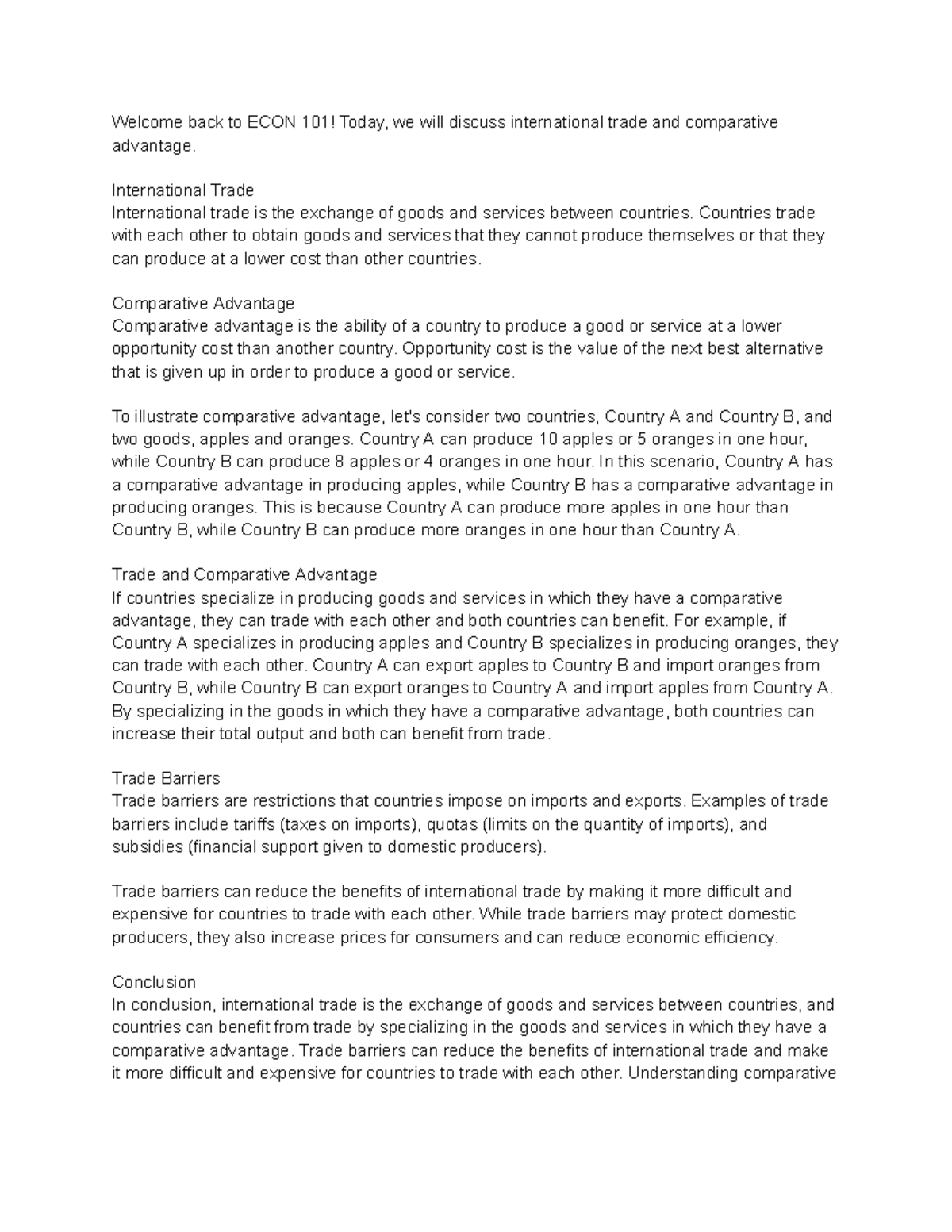 Lecture #13 International Trade and Comparative Advantage - Welcome ...