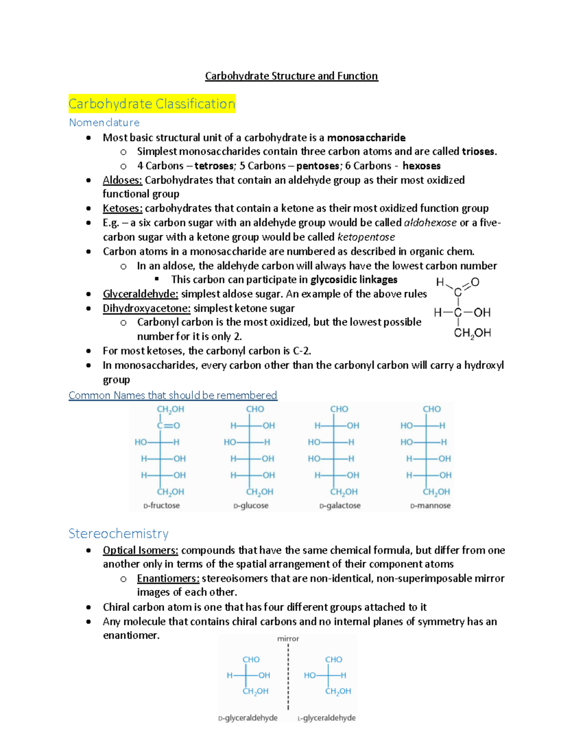 Carbohydrate Structure and Function - Carbohydrate Structure and ...
