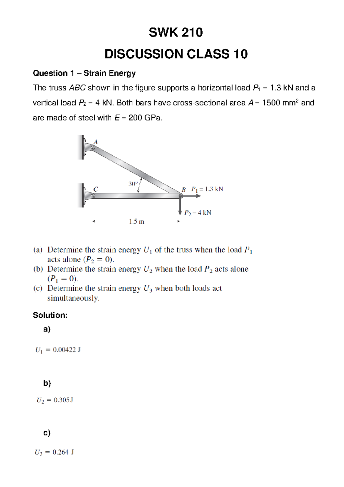 Tutorial Class 10 - Energy methods questions ...