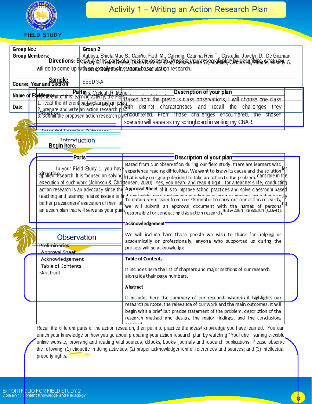 FS-2-Activity-1 - E- PORTFOLIO FOR FIELD STUDY 2 ####### Domain 1 ...