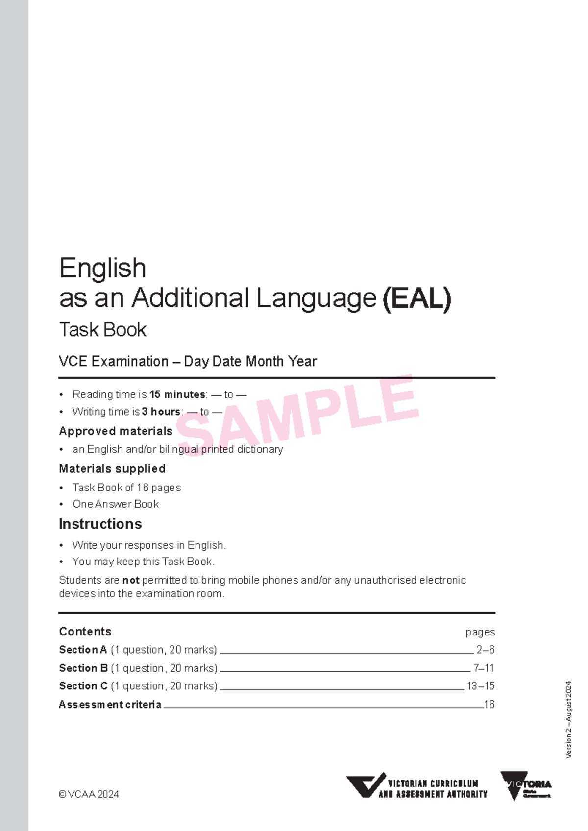 EAL samp exam w - VCE EAL Sample Exam - © VCAA 2024 English as an ...