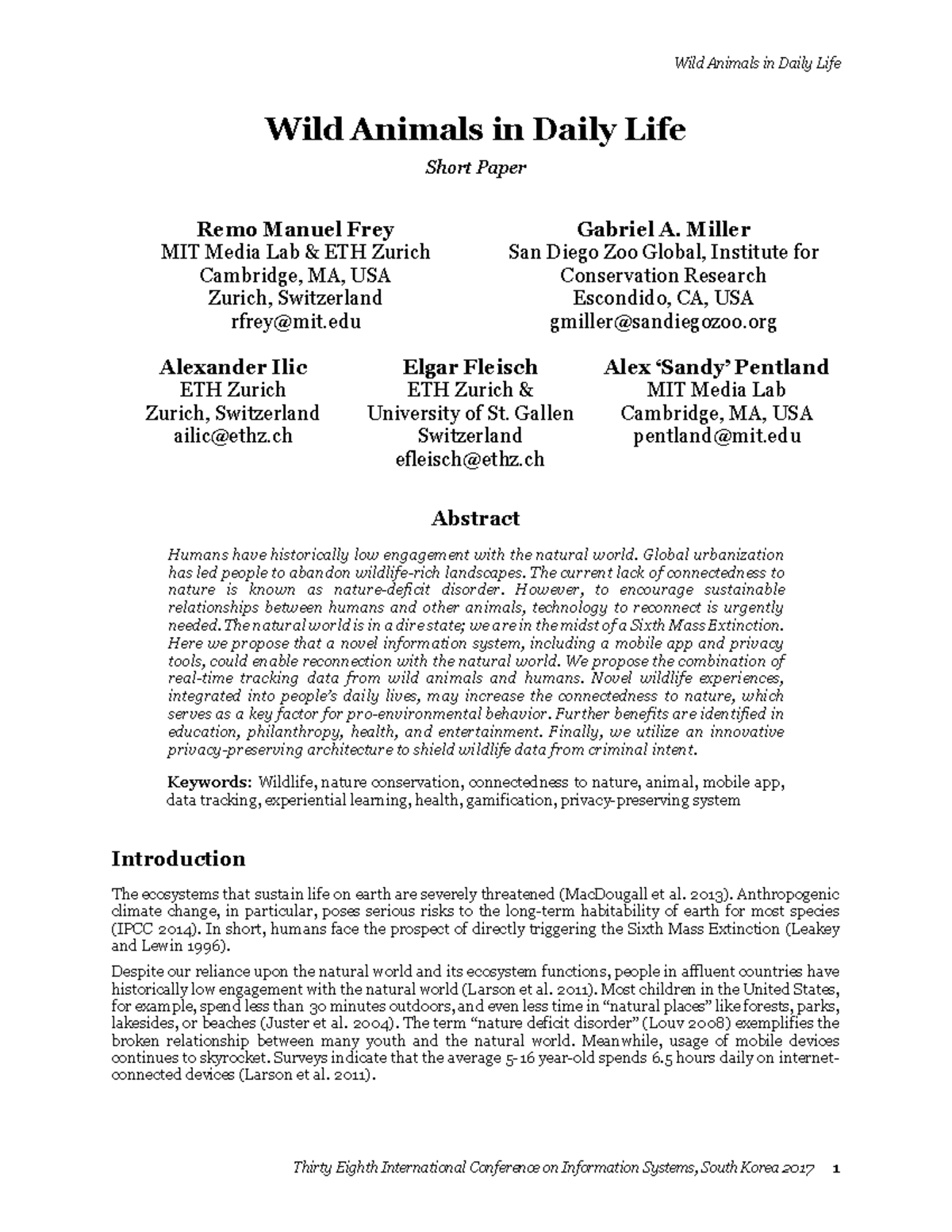 ICIS-2017 - Notes - Wild Animals in Daily Life Short Paper Remo Manuel ...