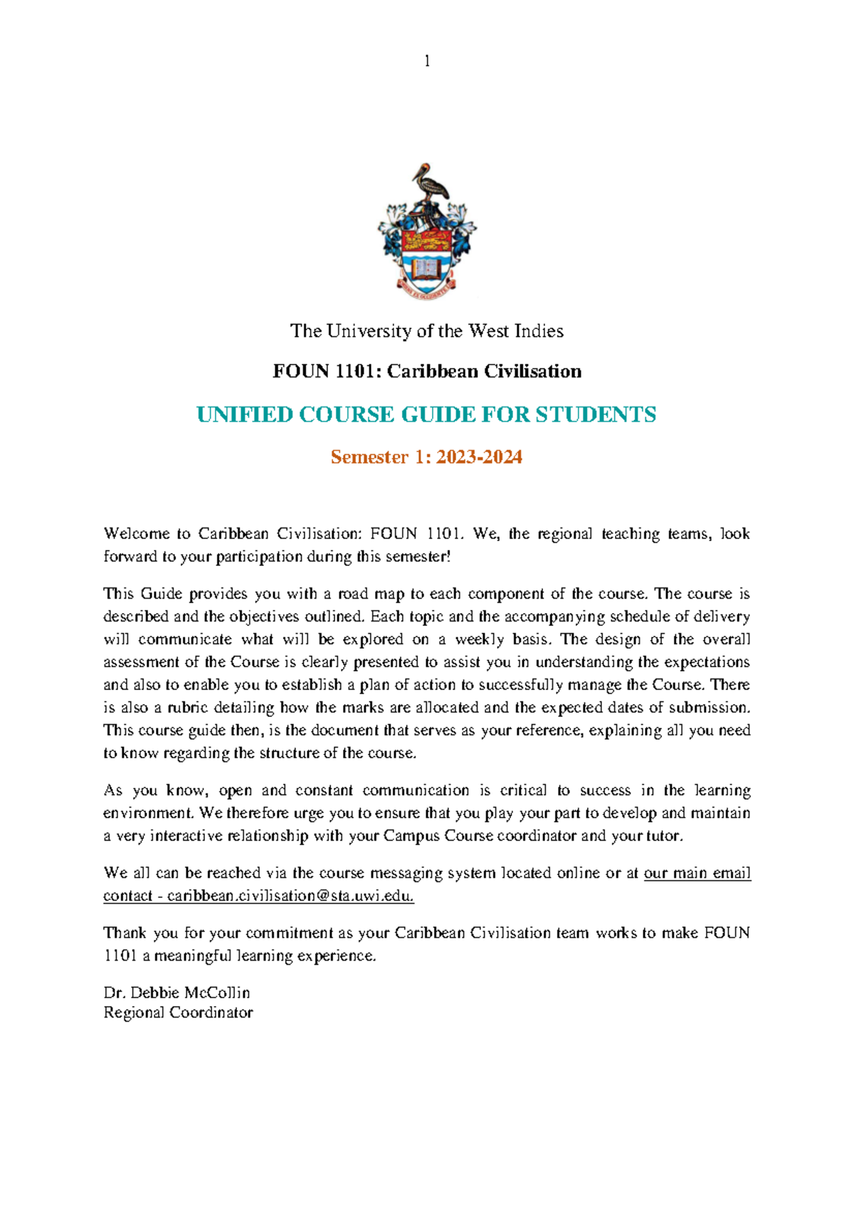 Course Guide - The University of the West Indies FOUN 1101: Caribbean ...