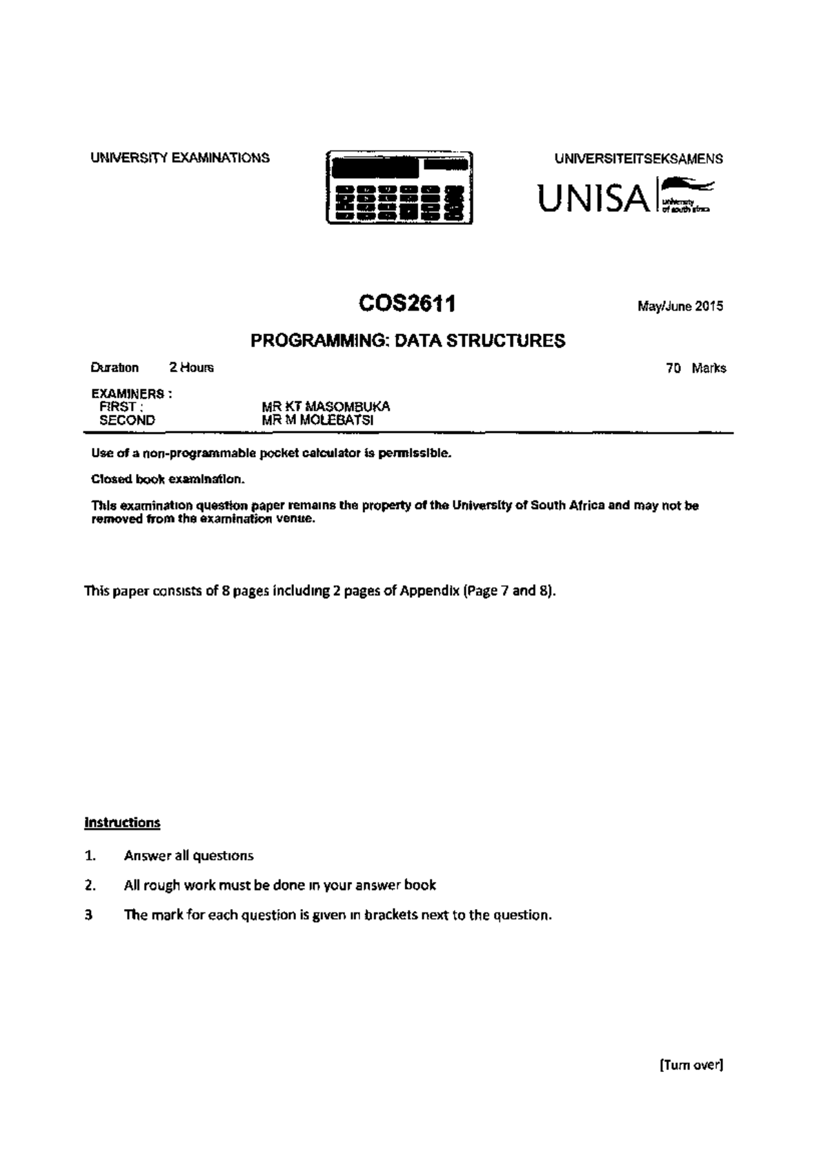 COS2611 past year paper - COS2611 - Unisa - Studocu