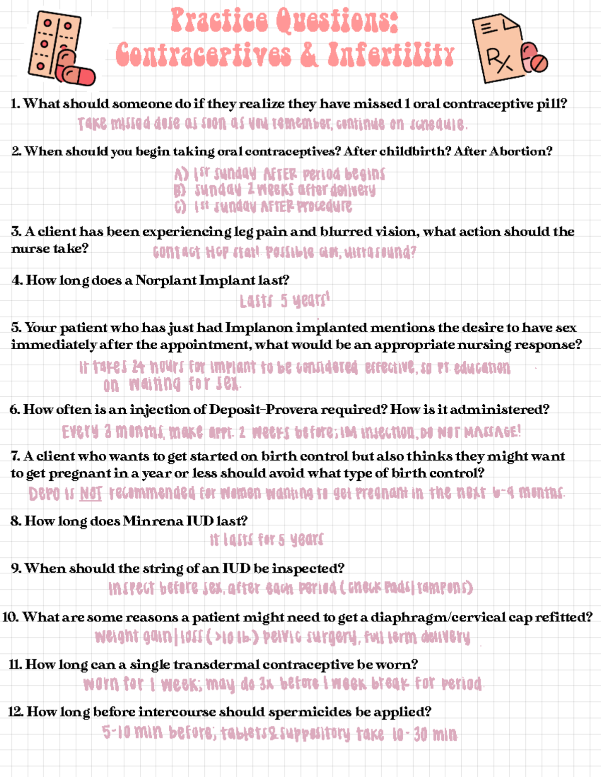 Contraceptive practice questions - Practice Questions: Contraceptives ...
