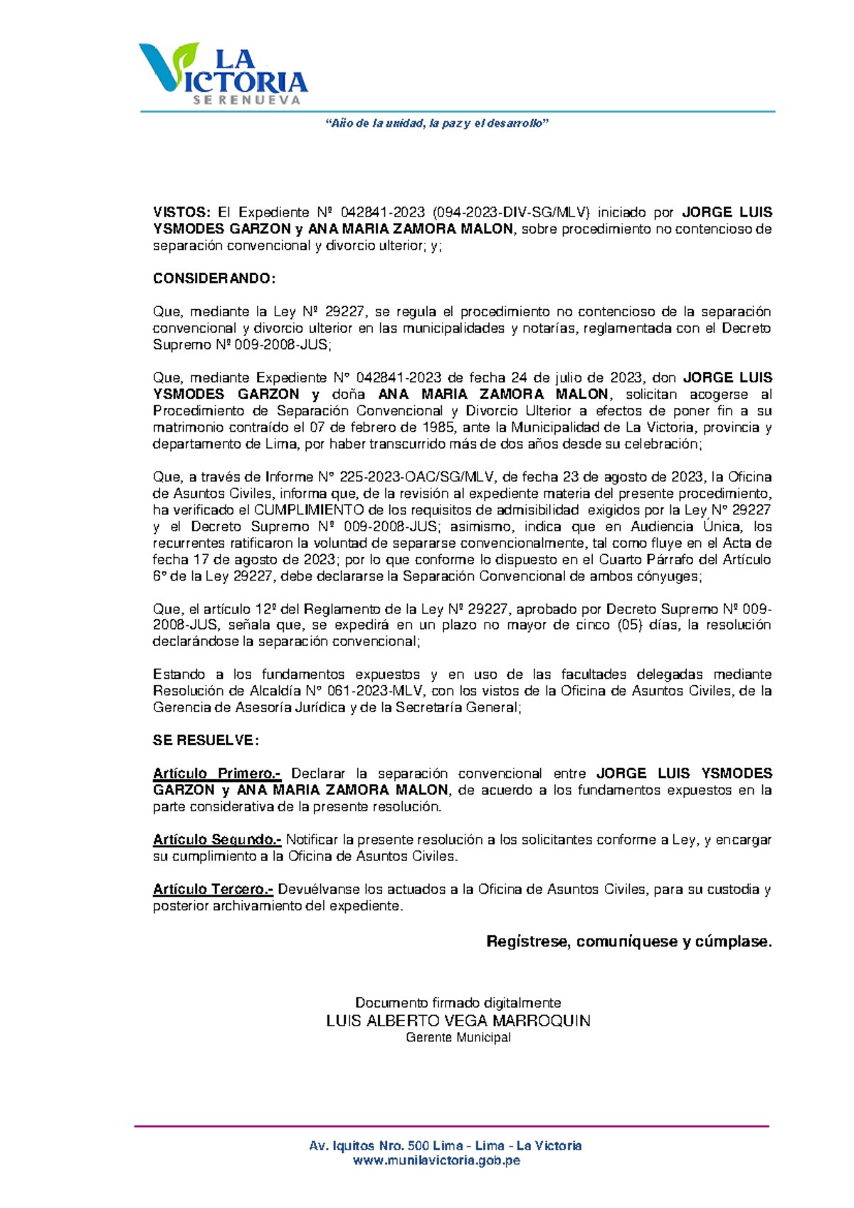 Resolución DE Gerencia Municipal-R4467-2023-GM - “Año de la unidad, la ...