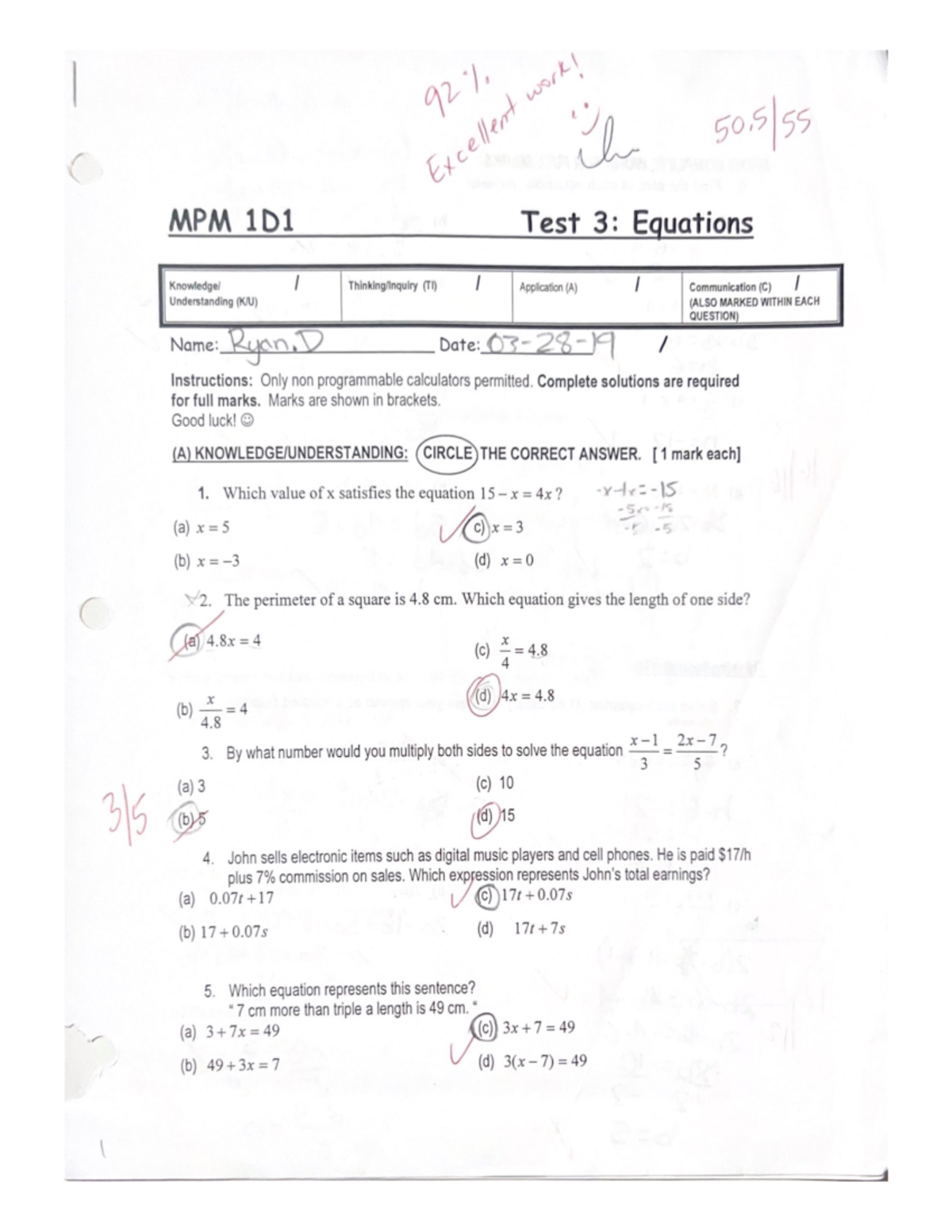 Excellent work - These are stimulating questions about Grade 9 Math and ...