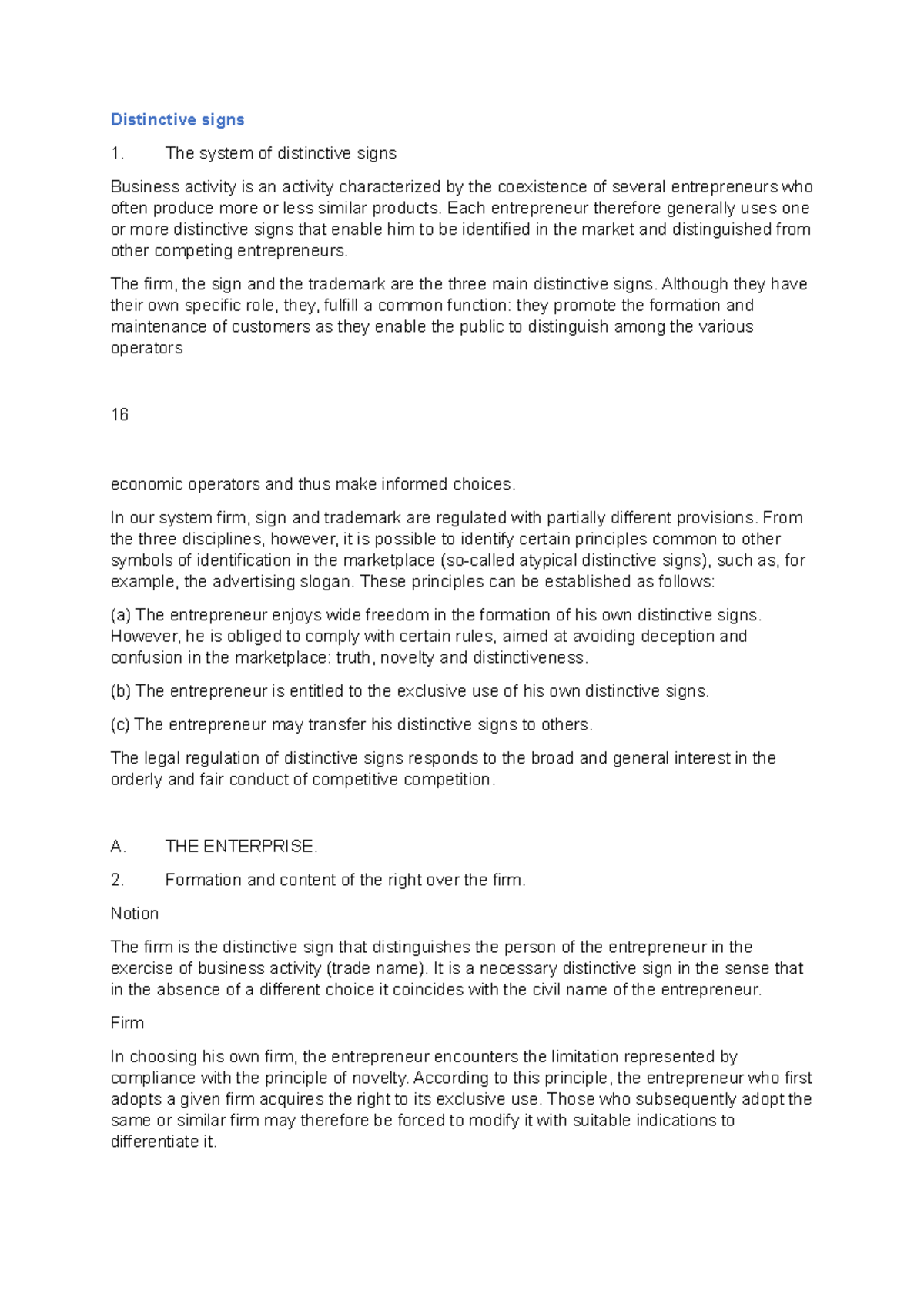 Distinctive signs 4 - Summaries commercial law - Distinctive signs The ...