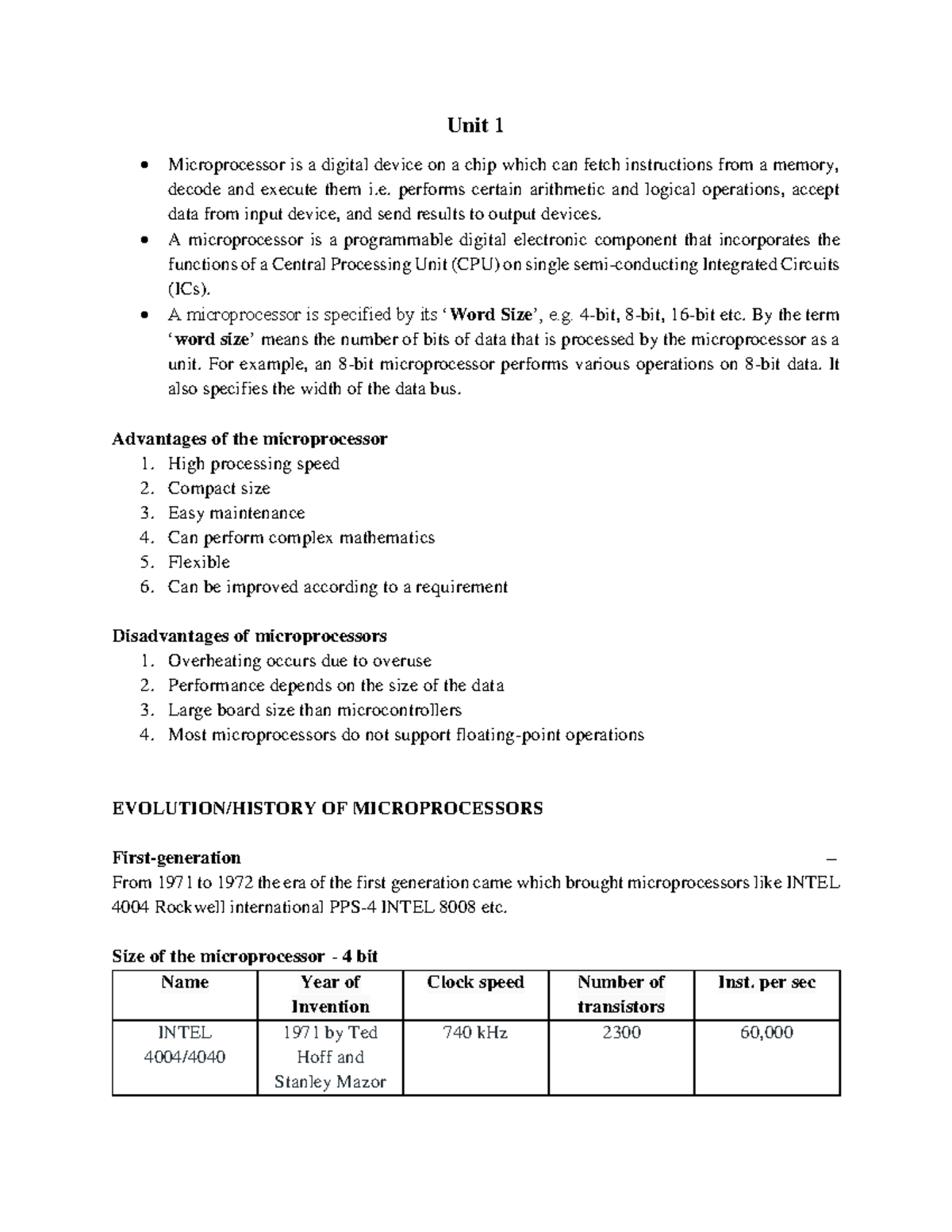 MIcoprocessor CE PU[95] - Unit 1 Microprocessor is a digital device on a chip which can fetch ...