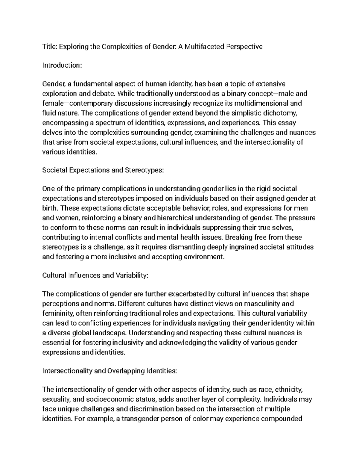 Title Exploring the Complexities of Gender A Multifaceted Perspective ...