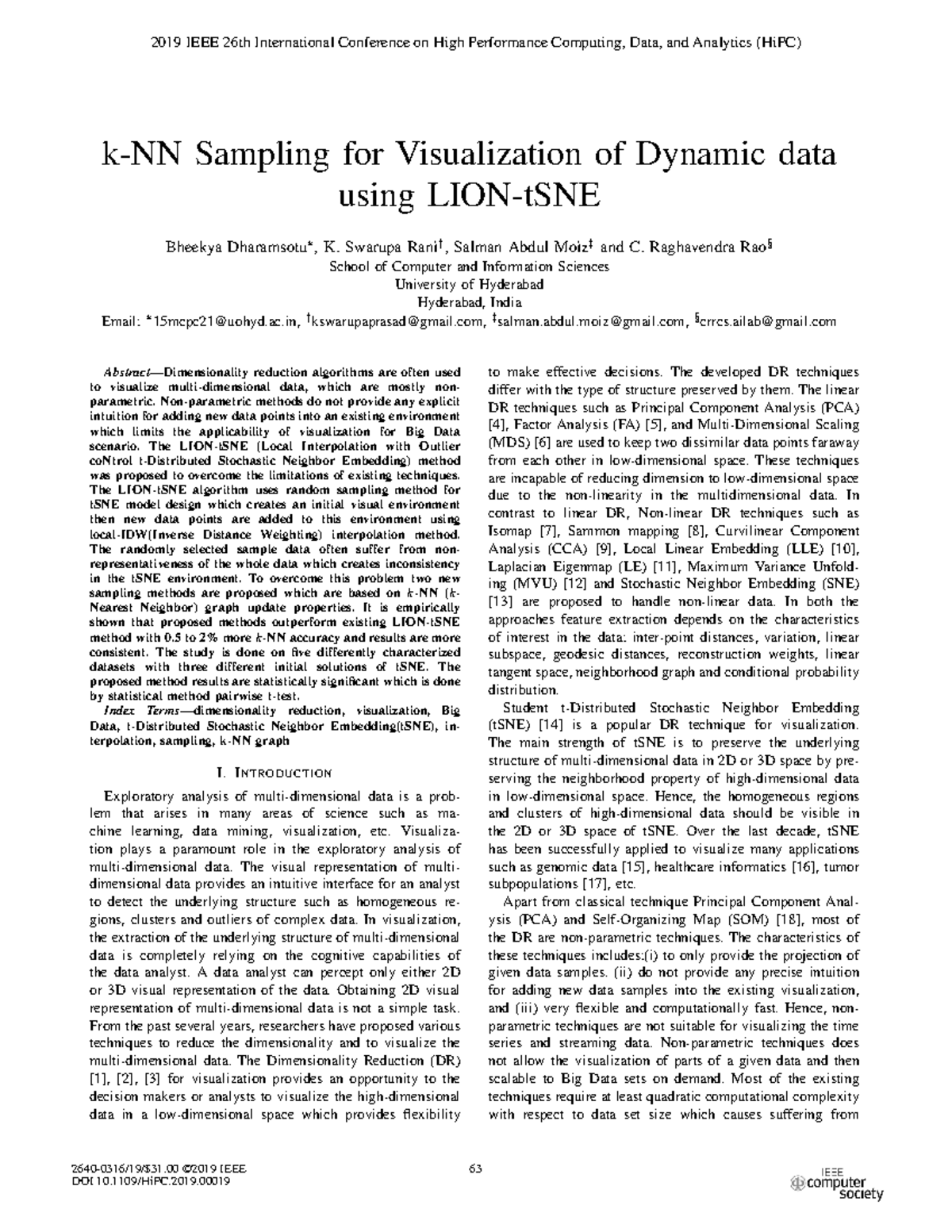 Dharamsotu 2019 - Nothing - k-NN Sampling for Visualization of Dynamic data using LION-tSNE ...