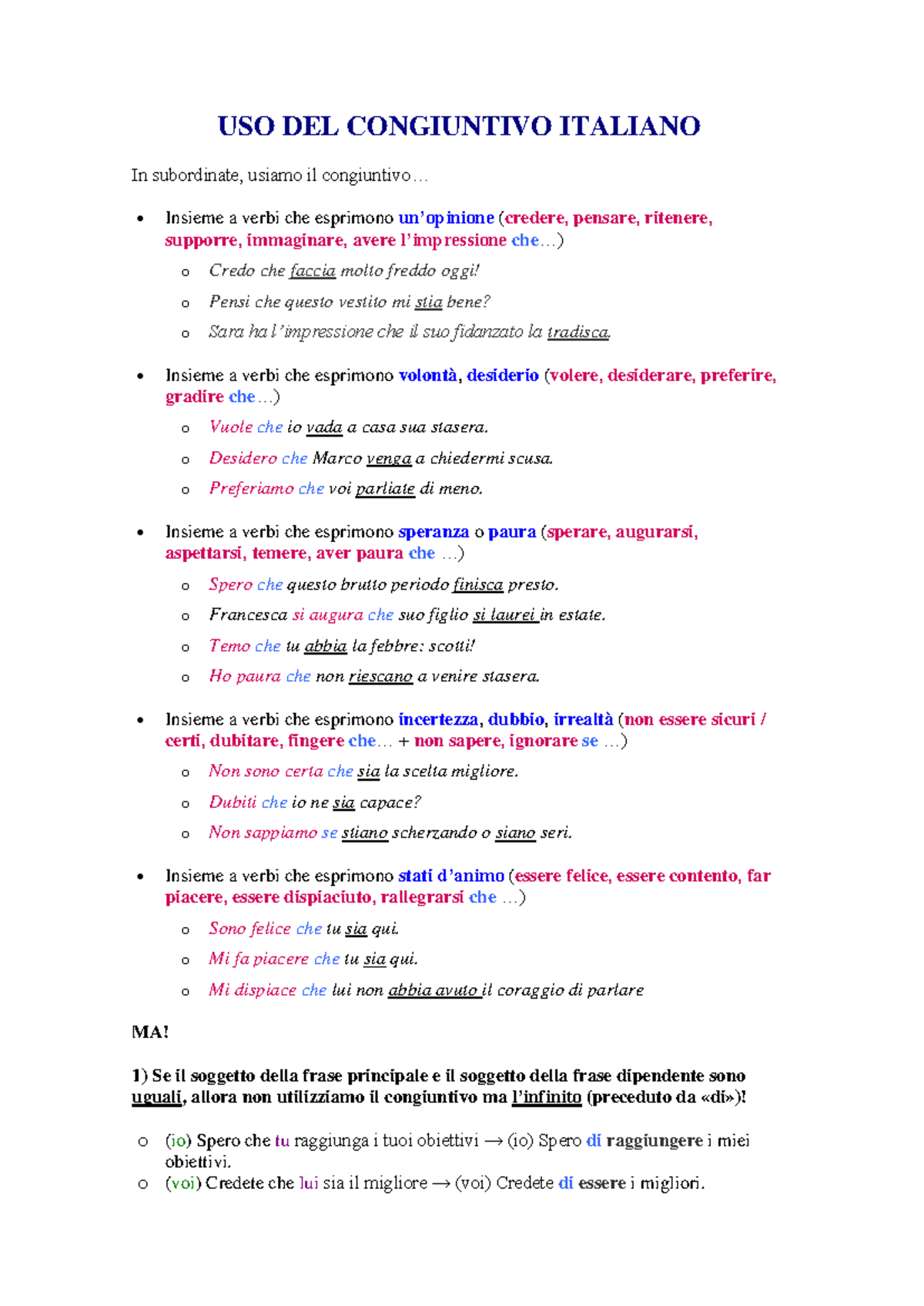 USO DEL Congiuntivo Italiano - USO DEL CONGIUNTIVO ITALIANO In ...