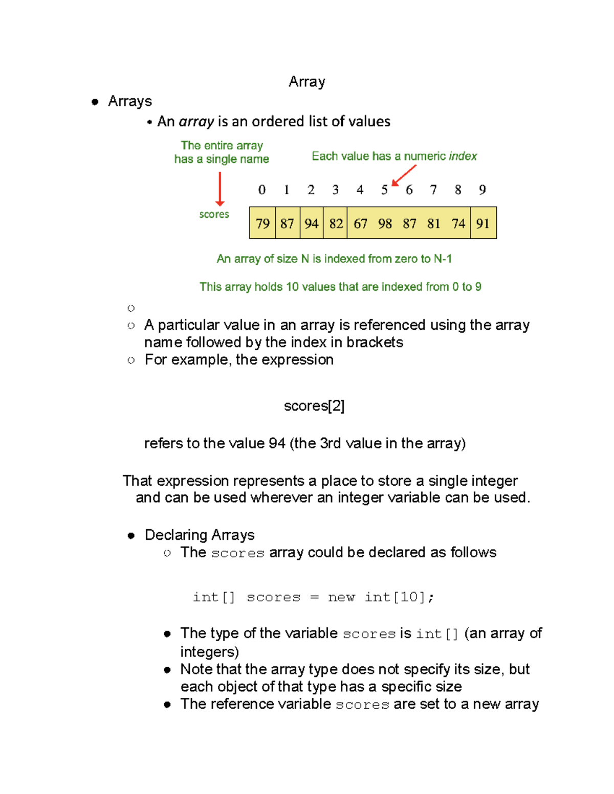 Array - Array Arrays A particular value in an array is referenced using the array name - Studocu