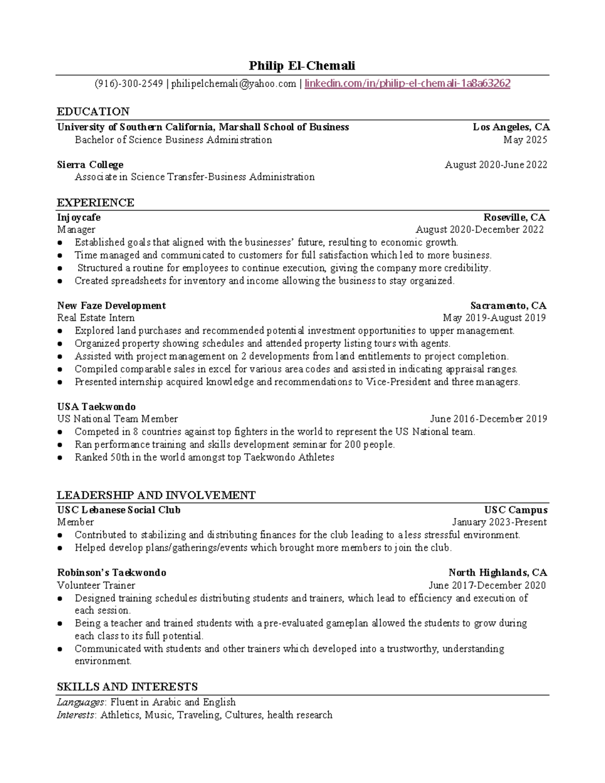 My Marshall Resume - Philip El-Chemali (916)-300-2549 | philipelchemali ...