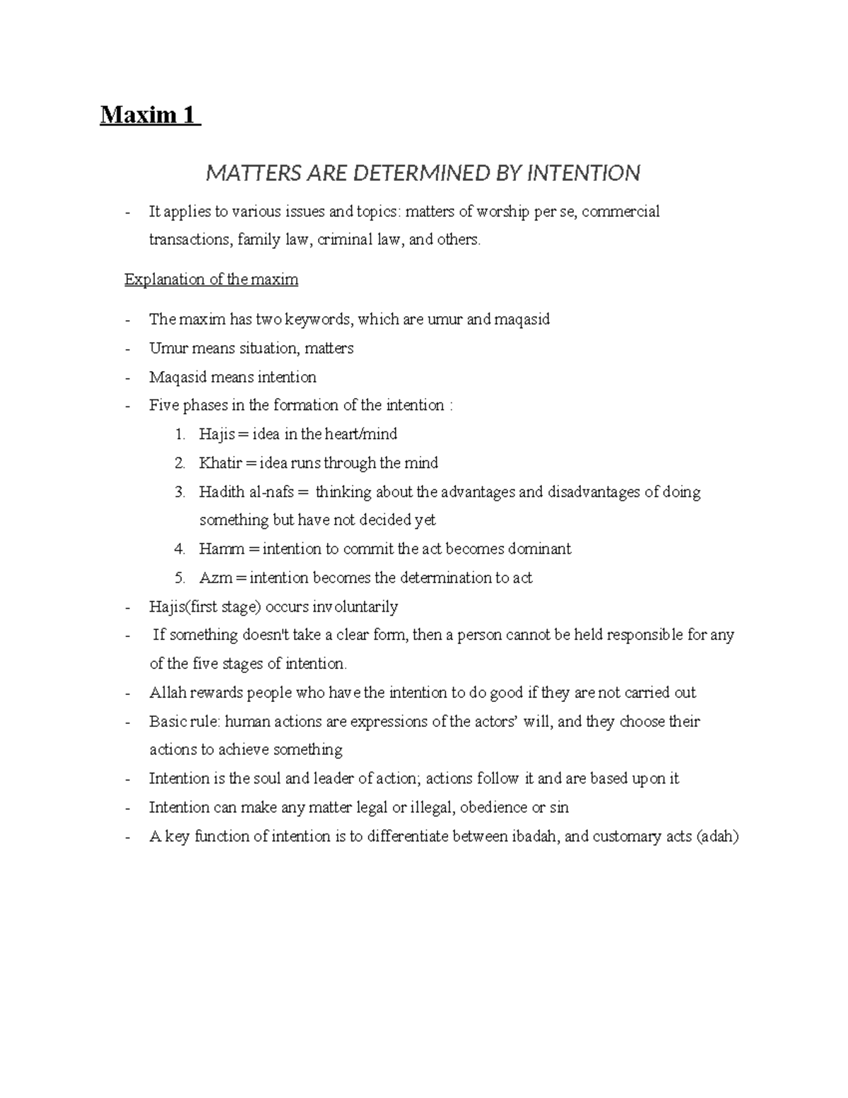 Legal maxim notes - Maxim 1 MATTERS ARE DETERMINED BY INTENTION - It ...