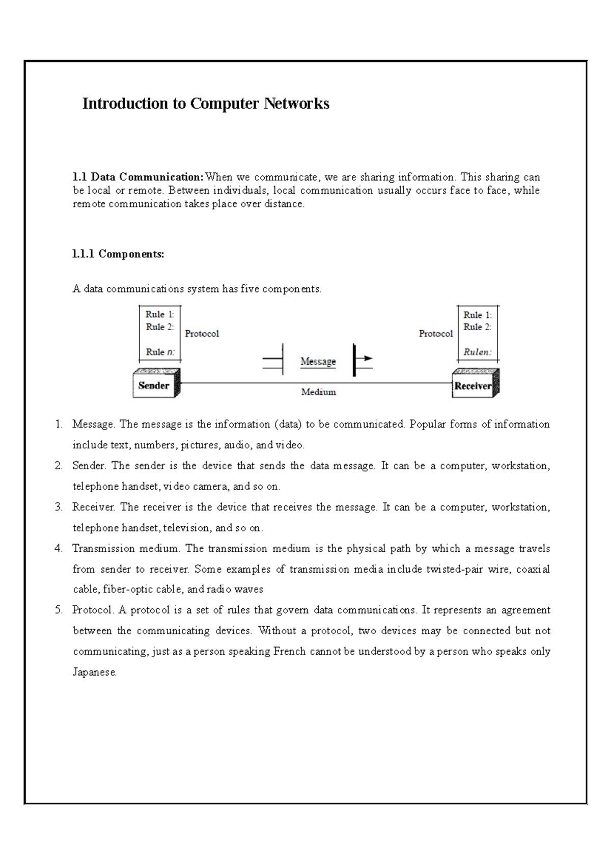 Computer network 2 - Introduction to Computer Networks 1 Data ...
