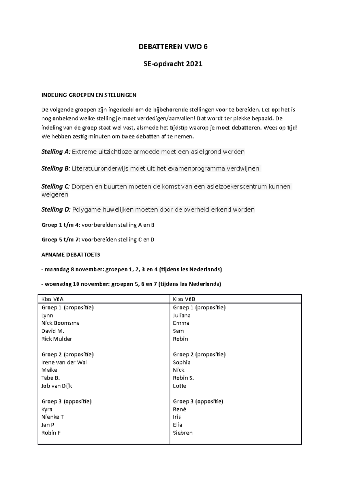 Debatopdracht 2021 uitvoering - DEBATTEREN VWO 6 SE-opdracht 2021 ...