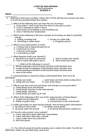 Science 6 ( Final exam) - Sample exams - LYCEE DE SAN ANTONIO Final ...