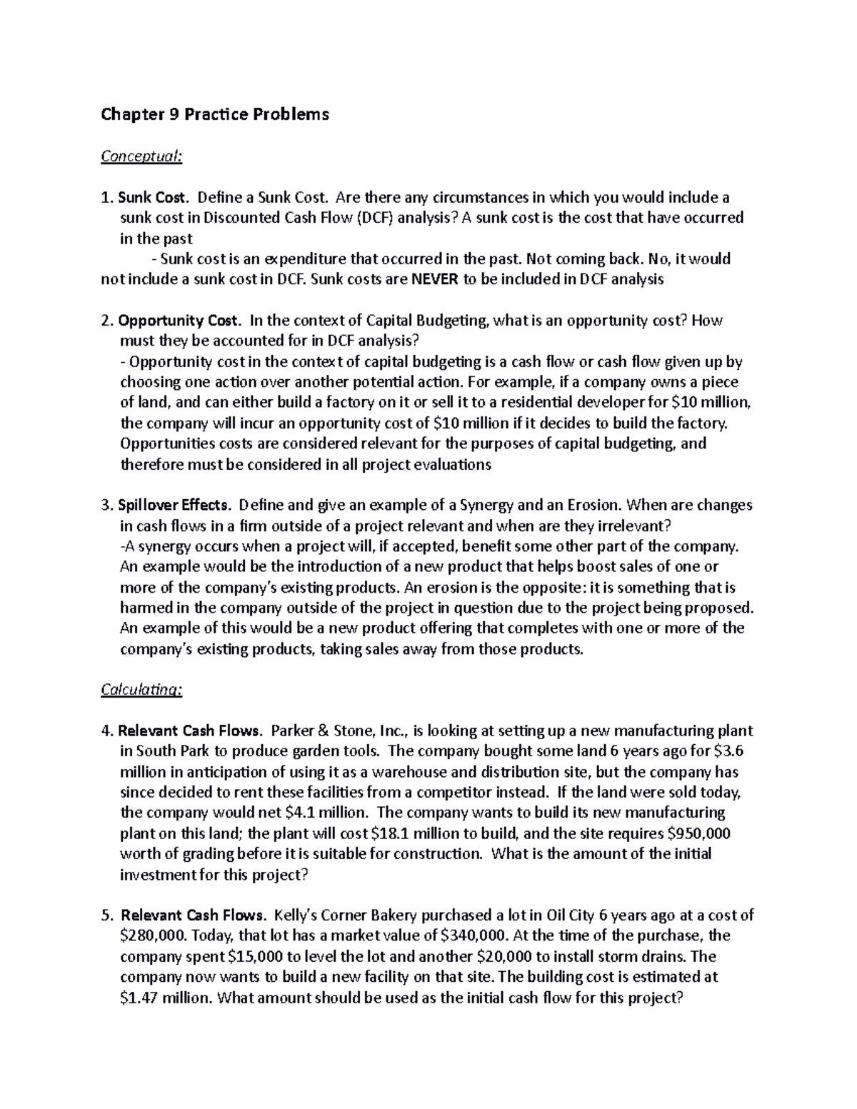 Chapter 9 Practice Problems - Chapter 9 Practice Problems Conceptual: Sunk Cost. Define a Sunk ...