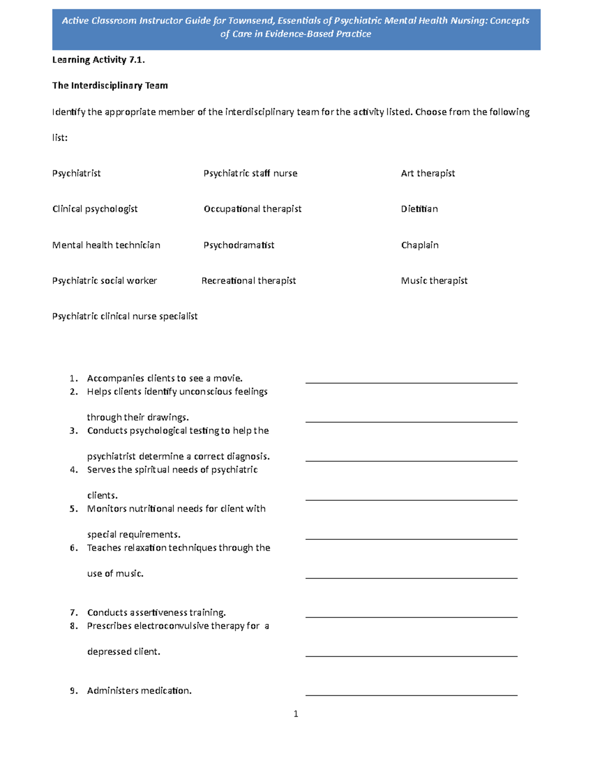 Ch07 active learning - Learning Activity 7. The Interdisciplinary Team ...