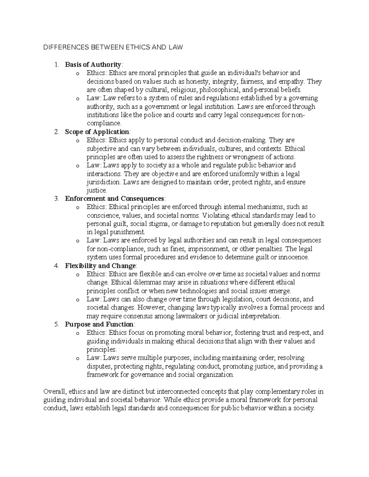 Differences Between Ethics AND LAW - DIFFERENCES BETWEEN ETHICS AND LAW ...
