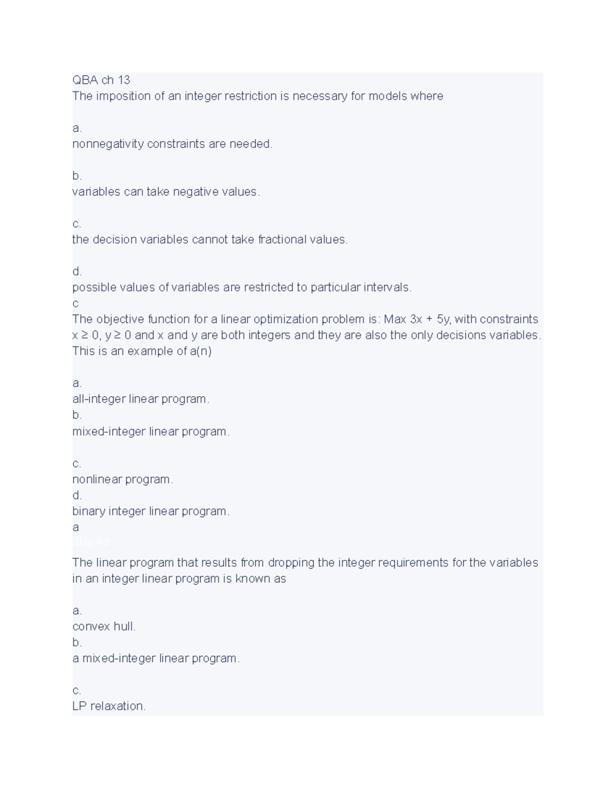 QBA ch 13 - multiple choice question - QBA ch 13 The imposition of an ...