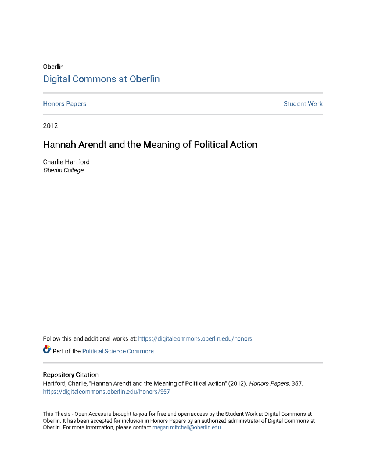 Hannah Arendt and the Meaning of Political Action ...