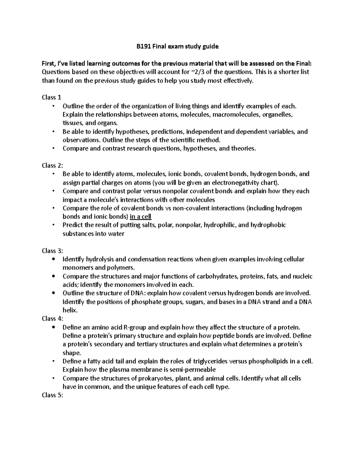 Final exam study guide - Biology exam notes - B191 Final exam study ...