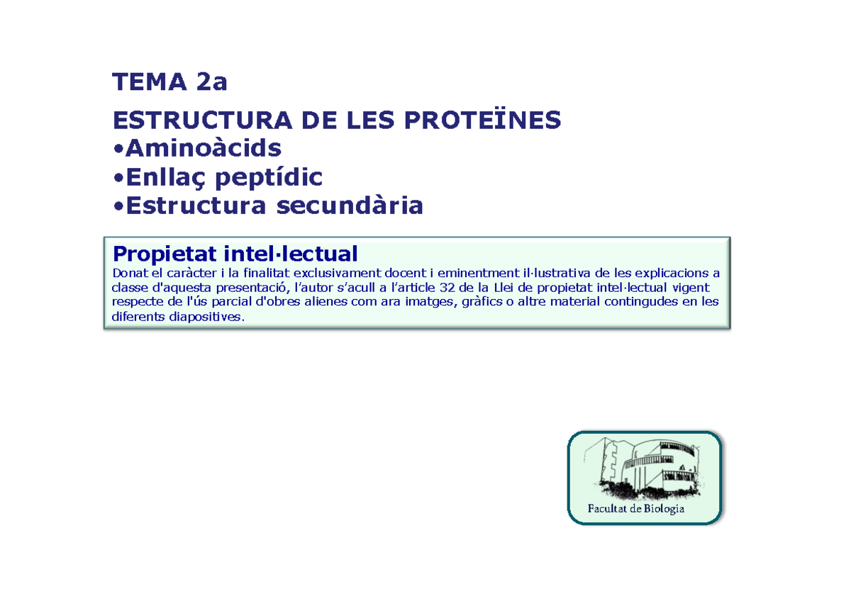 Tema2a Aminoàcids - Aminaàcids - Facultat de Biologia Propietat intel ...