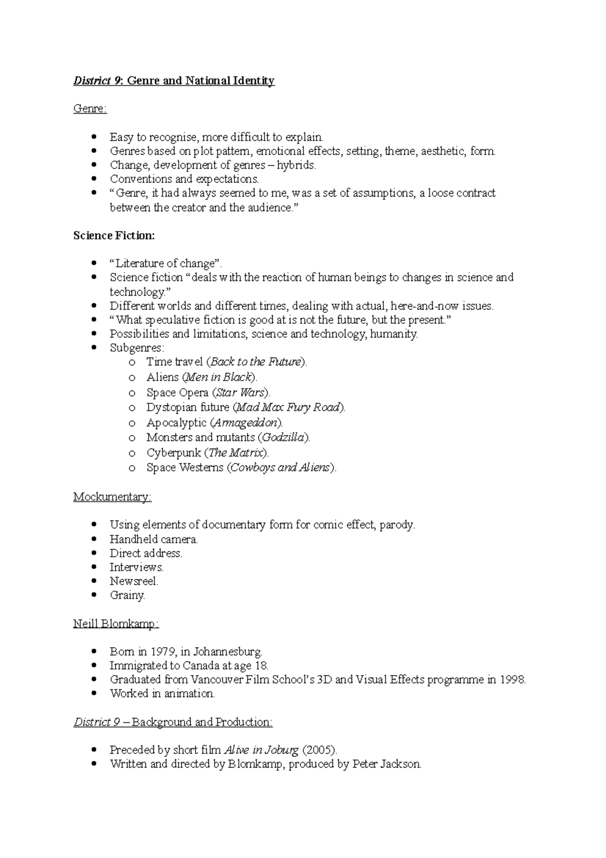 District 9 - Genre and National Identity - District 9: Genre and ...