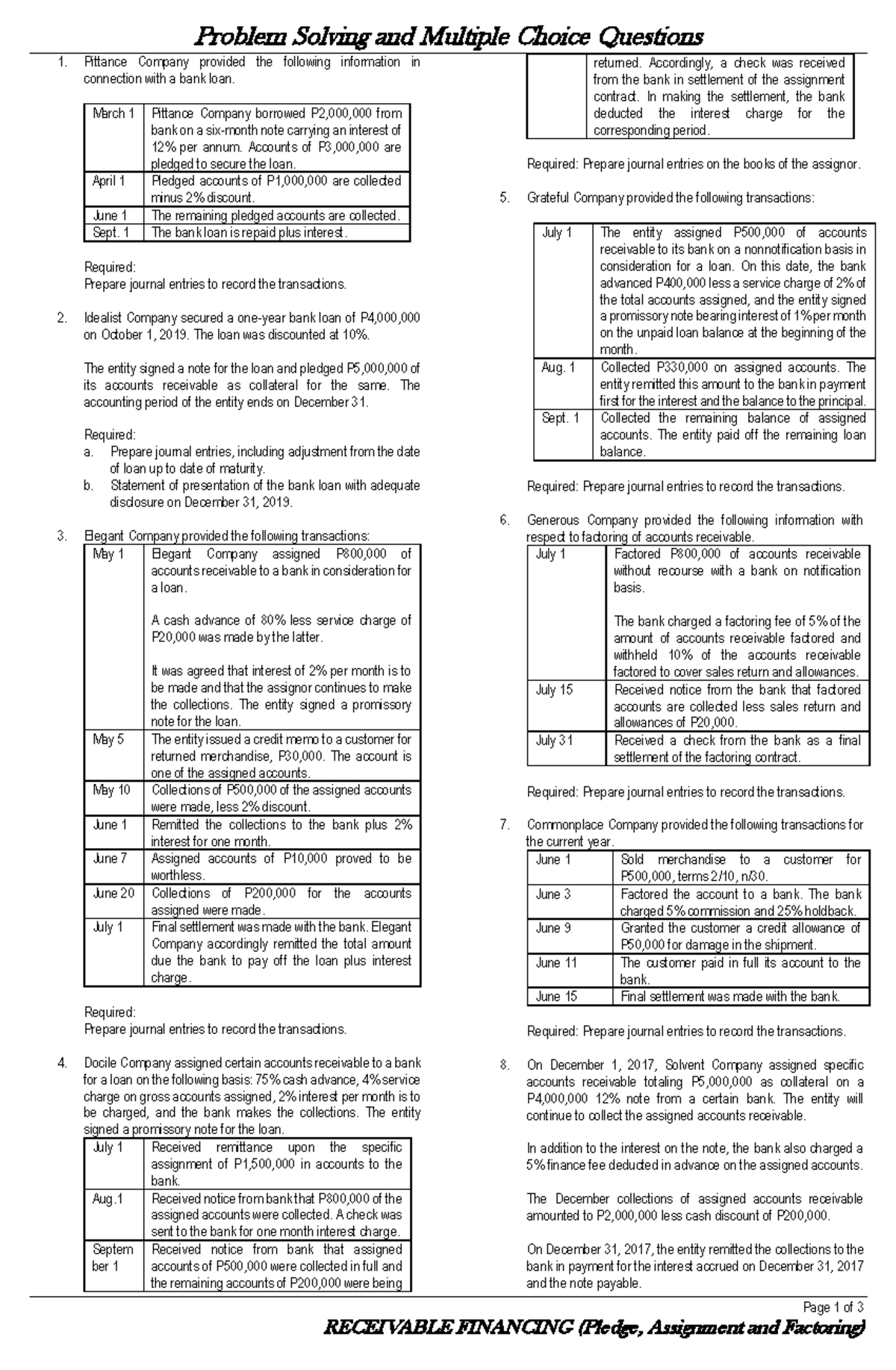 08 Receivable Financing PS and MCP - Problem Solving and Multiple ...