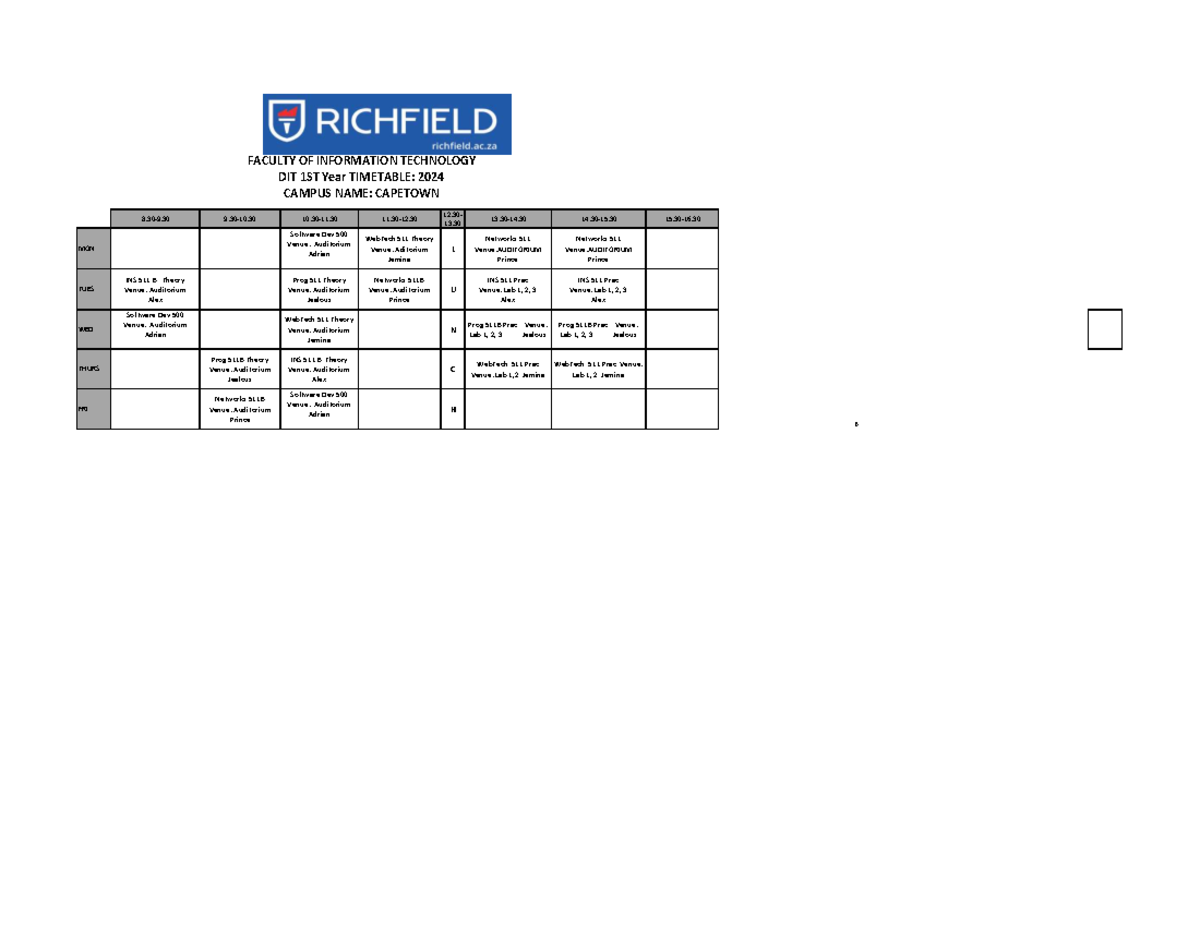 DIT 1ST YR - Time table - 8:30-9:30 9:30-10:30 10:30-11:30 11:30-12:30 ...