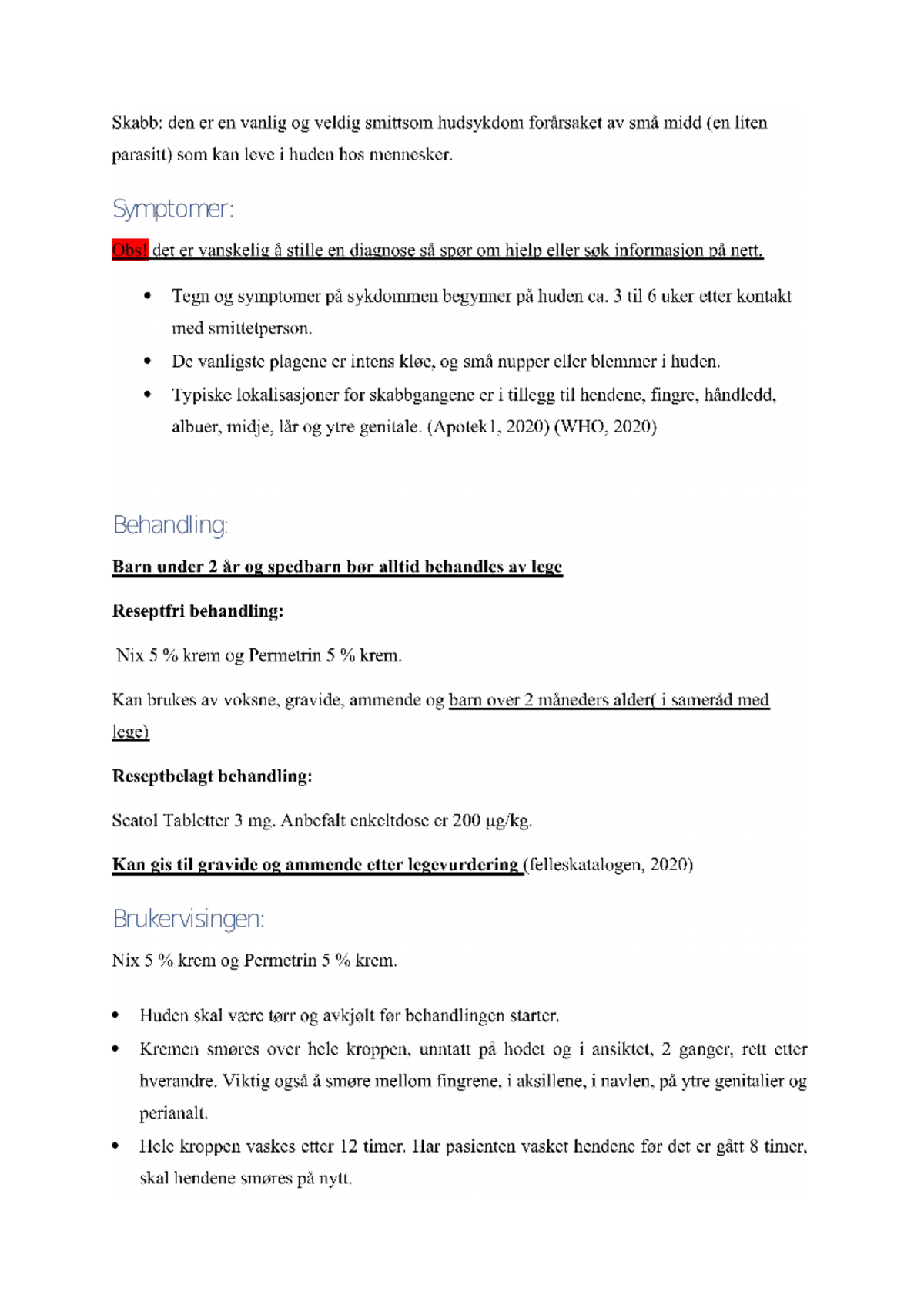 Behandling av skabb - FAR-1101 - Studocu