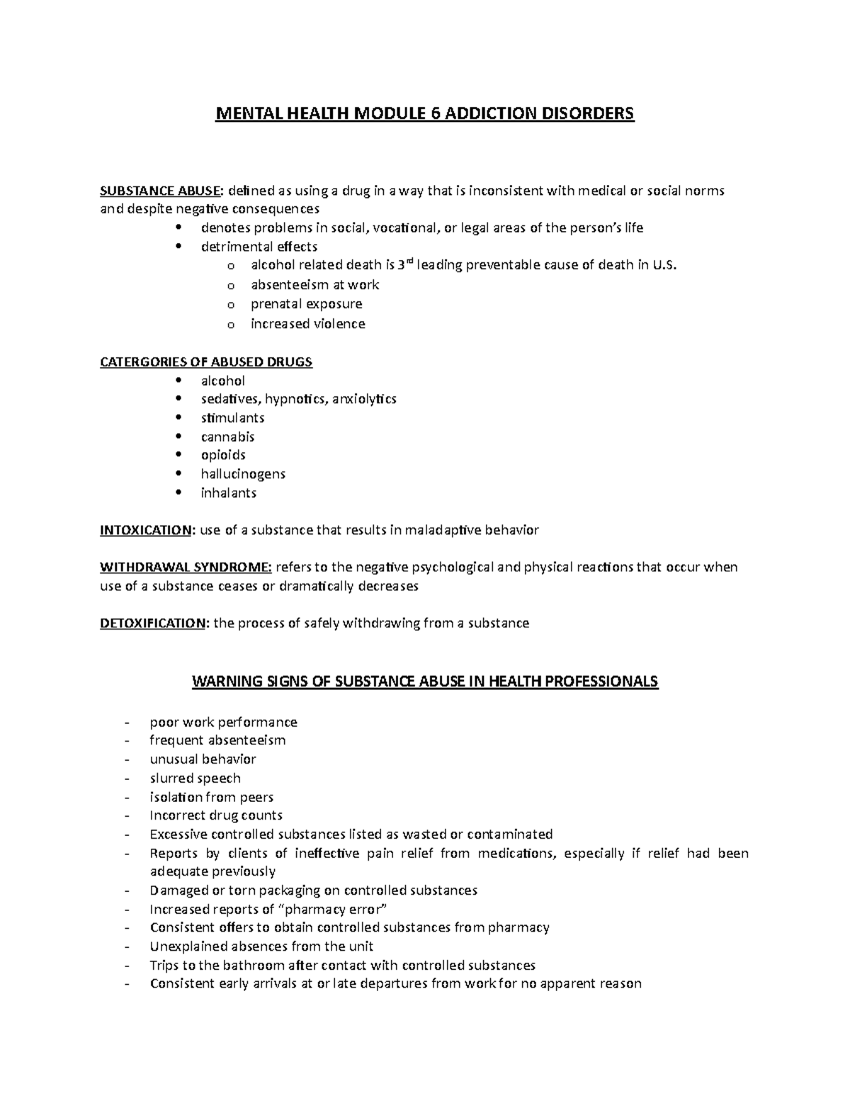 Mental Health Module 6 Addiction Disorders - MENTAL HEALTH MODULE 6 ...