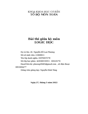 Pdfcoffee - Giáo trình logic học khối cơ bản dành cho sv - LOGIC H C PH THÔNG LOGIC H C PH - Studocu