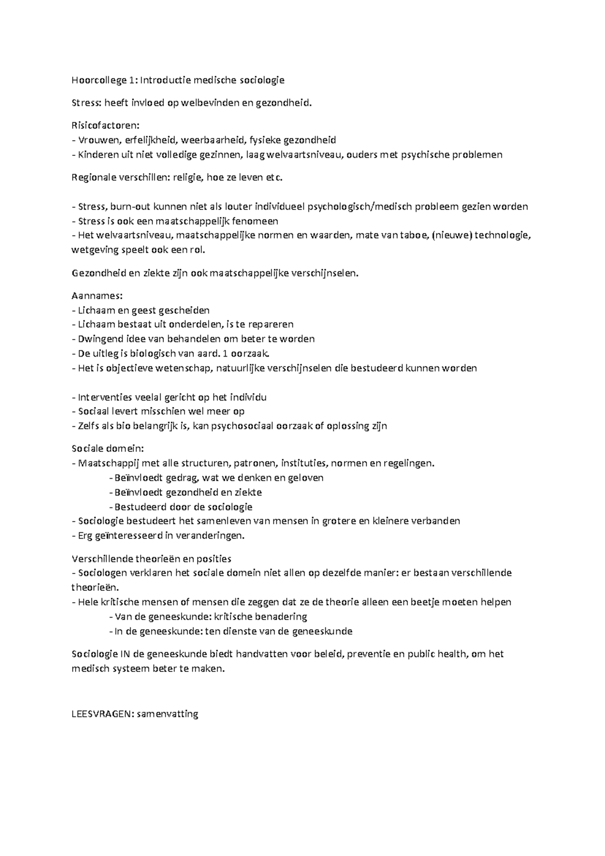Hc1 Introductie Hoorcollege 1 Introductie Medische Sociologie Stress