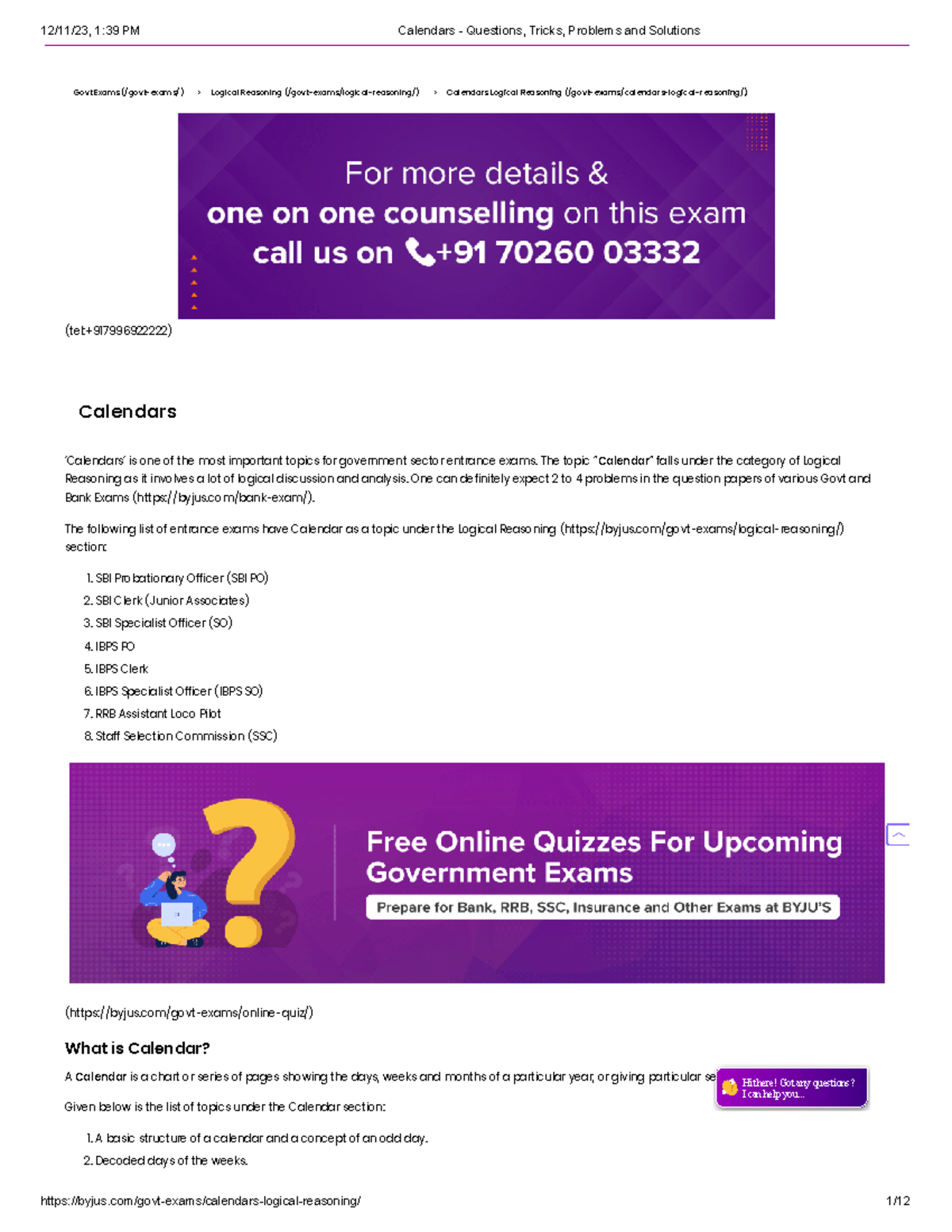 Calendars - Questions, Tricks, Problems and Solutions - Govt Exams ...