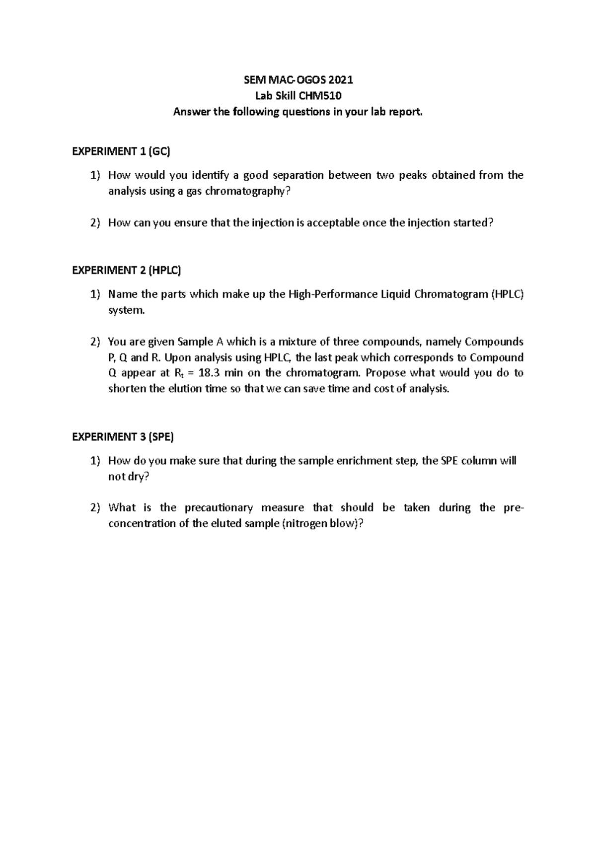 Lab skill CHM510 - Questions Semester MAC-OGOS 2021 - SEM MAC-OGOS 2021 ...