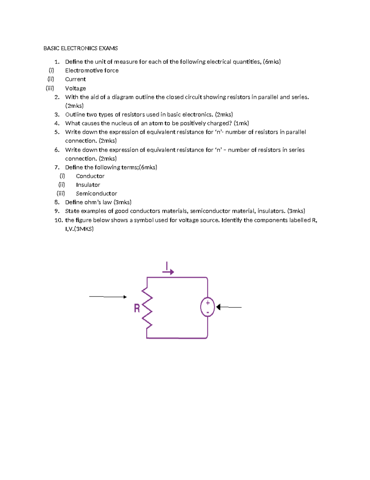 Basic Electronics Exams - BASIC ELECTRONICS EXAMS Define the unit of measure for each of the ...