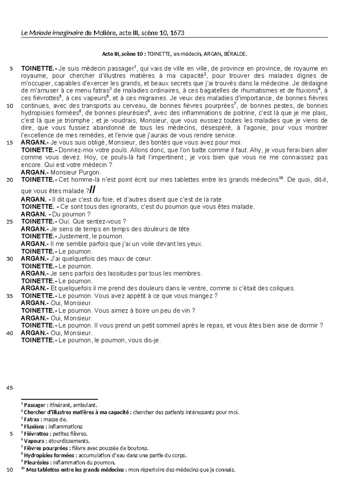 Le Malade imaginaire, Molière III, scène 10 2023 - Le Malade imaginaire ...