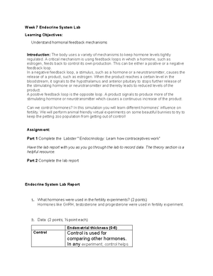 Week 6 lab - Week 6 lab report - Week 6 Endocrine System Lab Learning ...