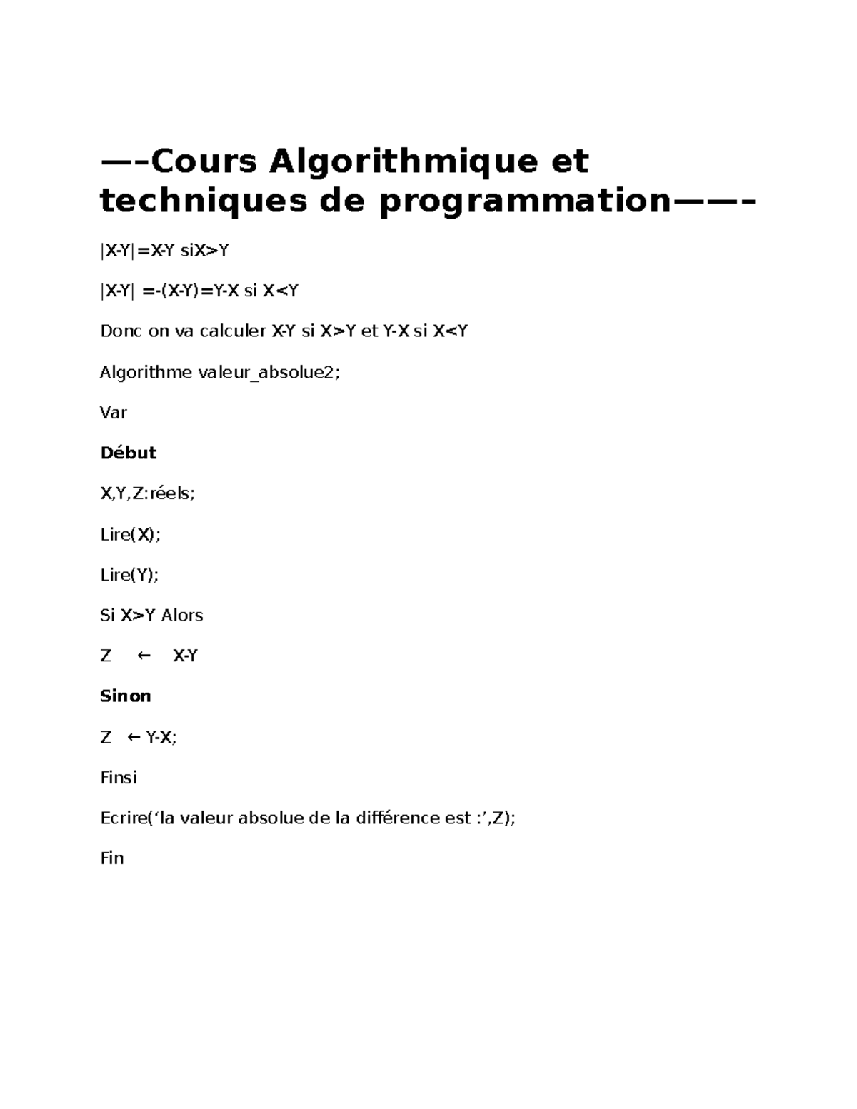 Le langage C 5 - language c part 5 - —–Cours Algorithmique et techniques de programmation ...