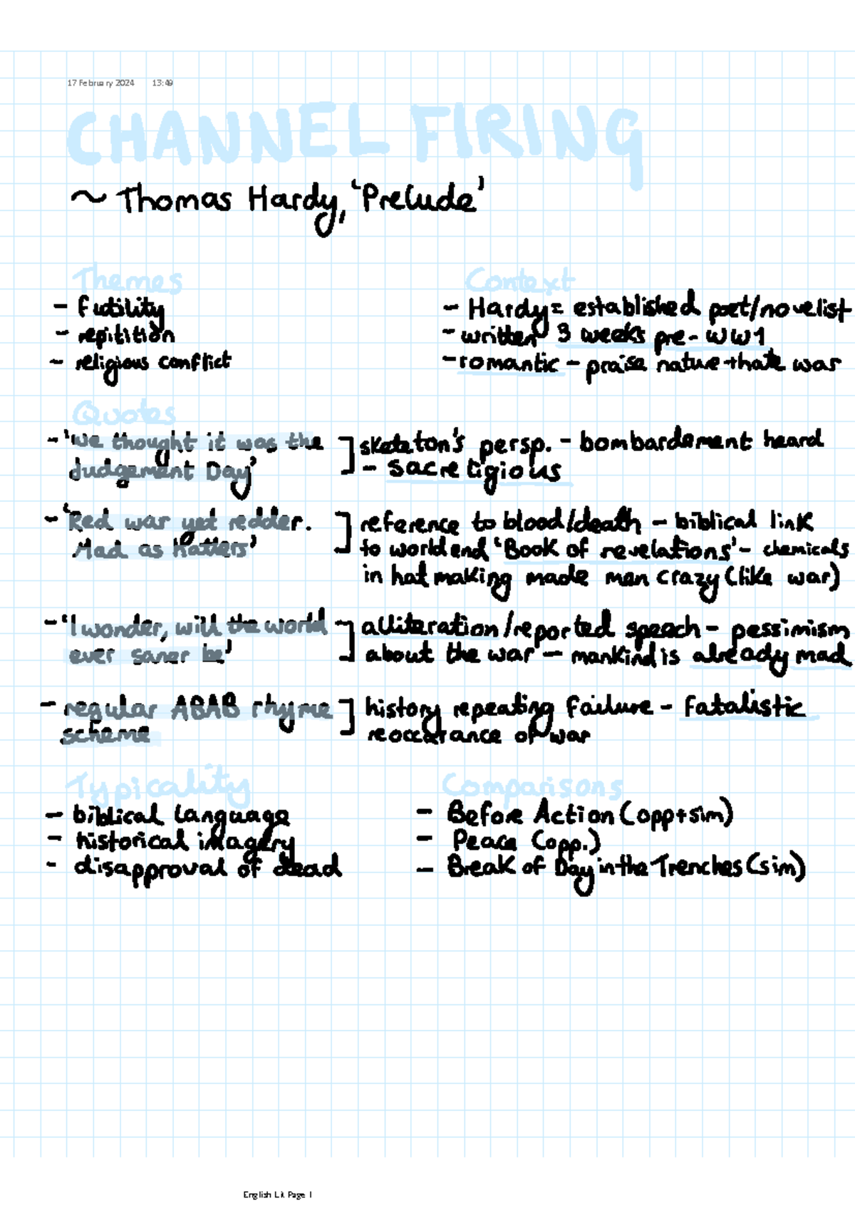 Channel Firing poem analysis - 17 February 2024 13: English Lit Page ...