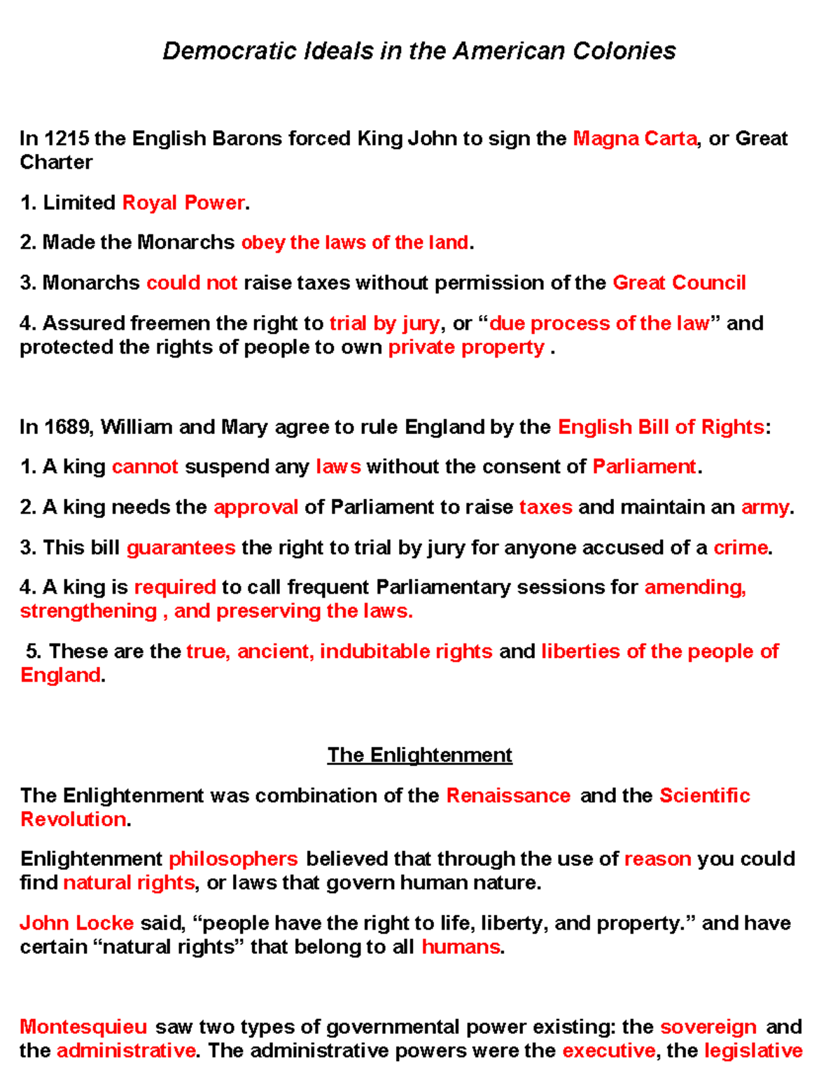 Copy of Ch 1 Democratic Ideals in the American Colonies notes ...