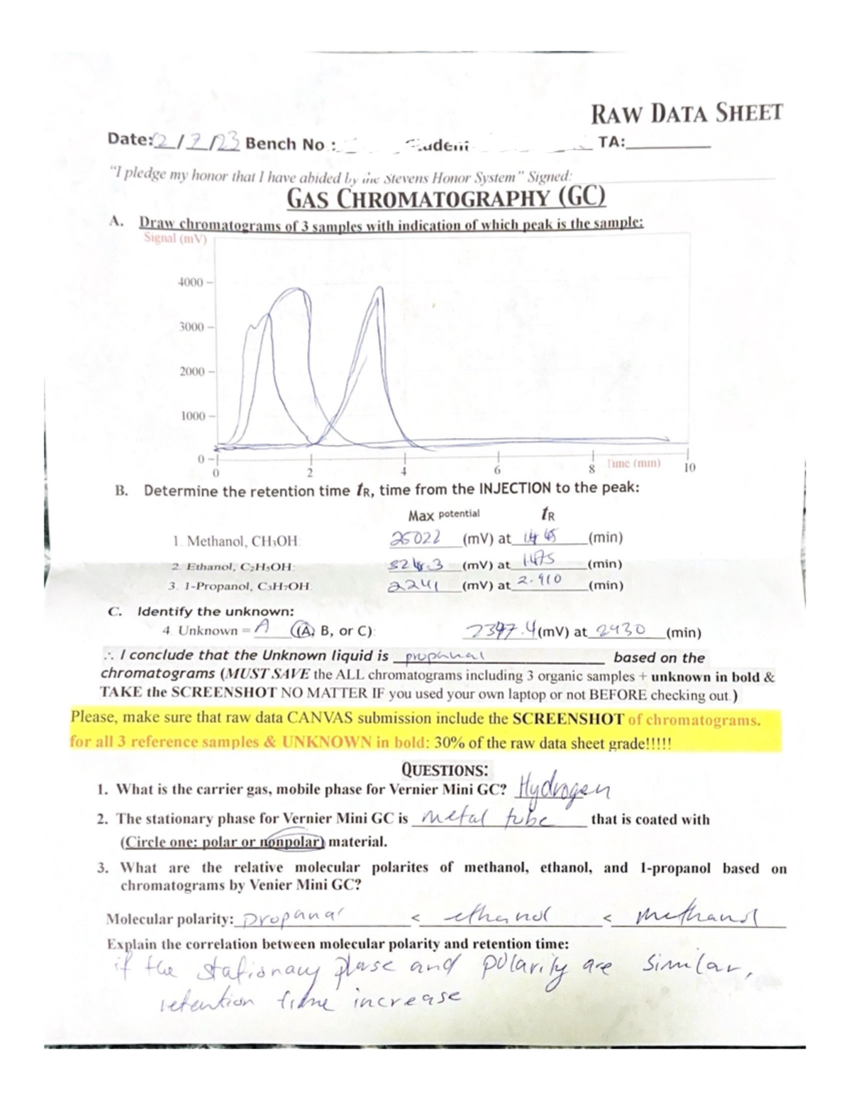 RAW DATA Sheet td - CH-118 Lab - CH 118 - Studocu