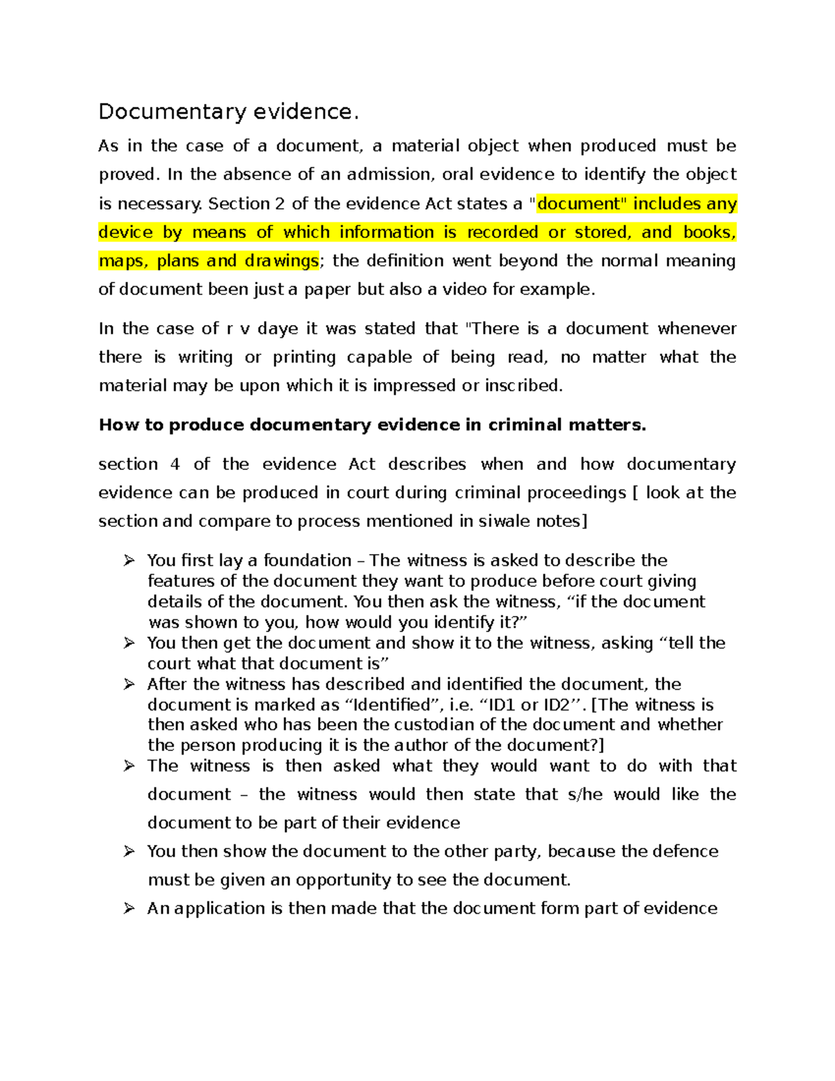 documentary evidence law - Documentary evidence. As in the case of a ...