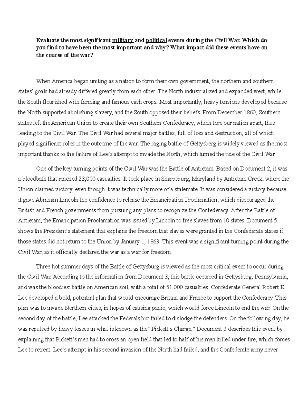 US History Civil War - Evaluate the most significant military and ...