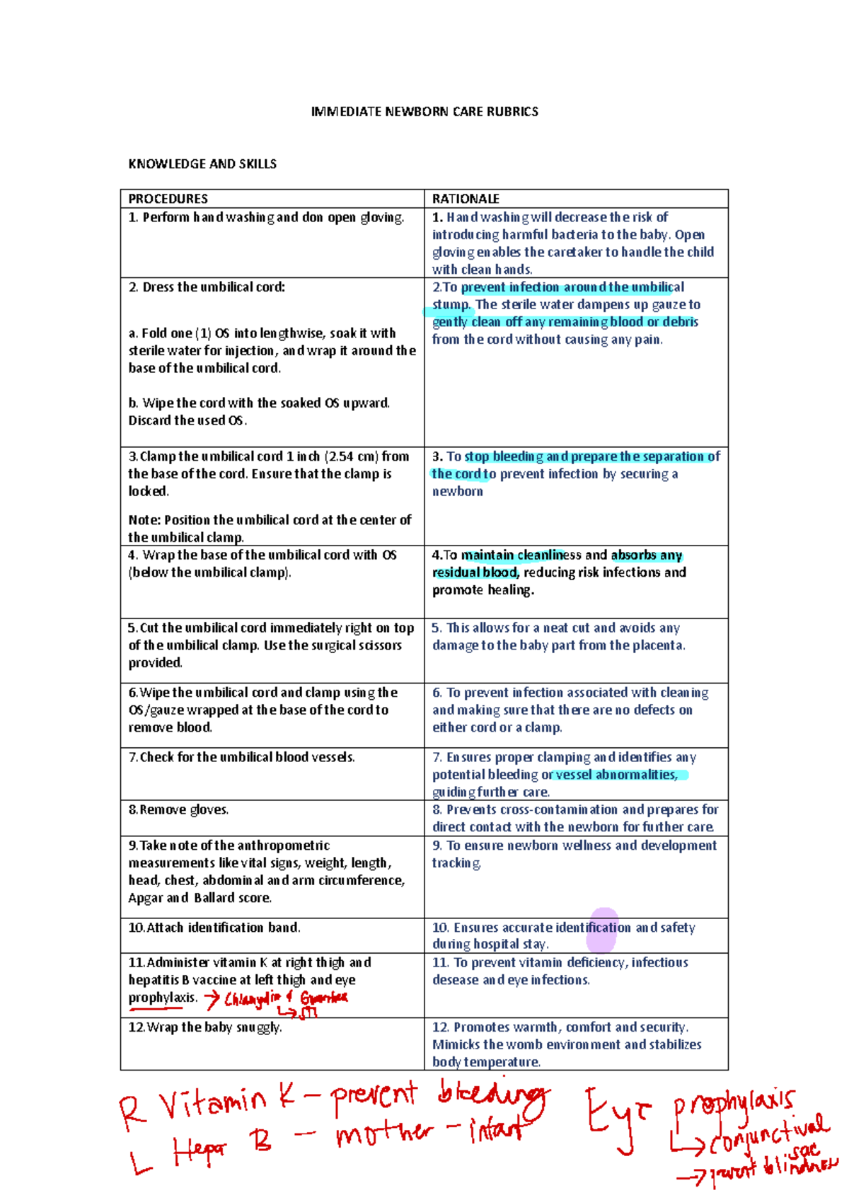 Immediate NEW BORN - Additional notes for retdems - IMMEDIATE NEWBORN ...